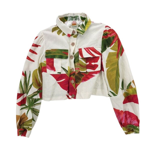 FARM Rio | Tops | Farm Rio Cropped Shirt Long Sleeve Tropical Linen ...